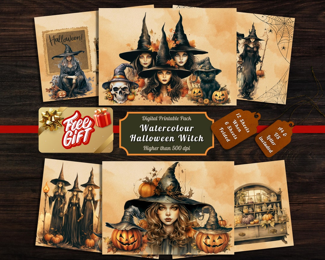 Printable Halloween Witches Digital Paper Pumpkin Witch - Etsy