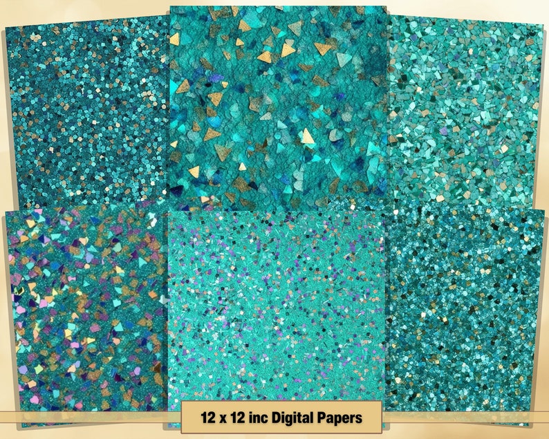 Printable Teal Glitter Digital Papers, Turquoise Pages, Iridescent ...