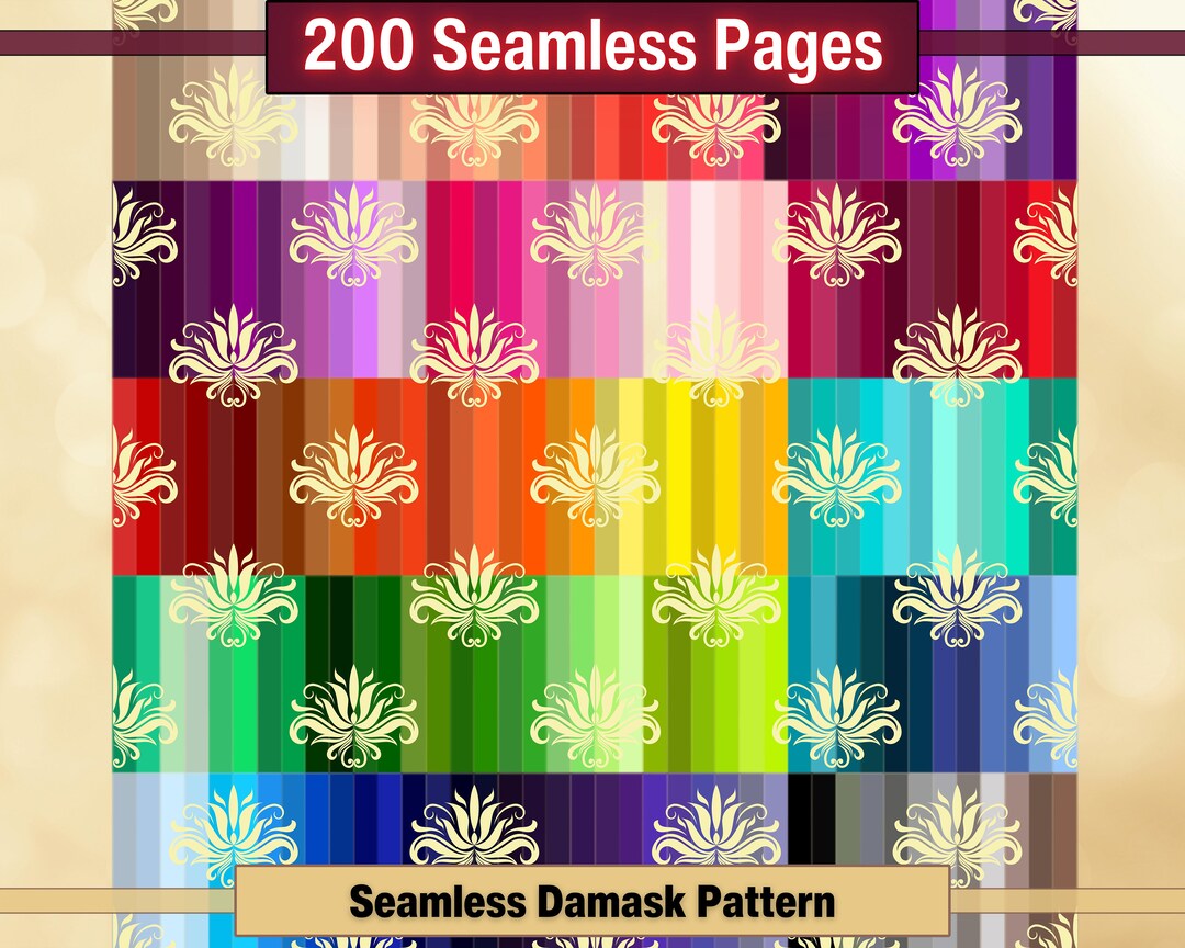 Printable 200 Seamless Damask Pattern Digital Papers, Victorian Rainbow ...