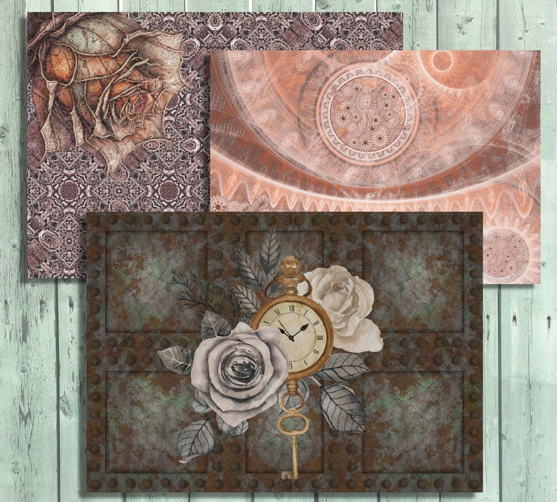 Printable Steampunk Flower Digital Paper, Floral Grunge Ephemera ...