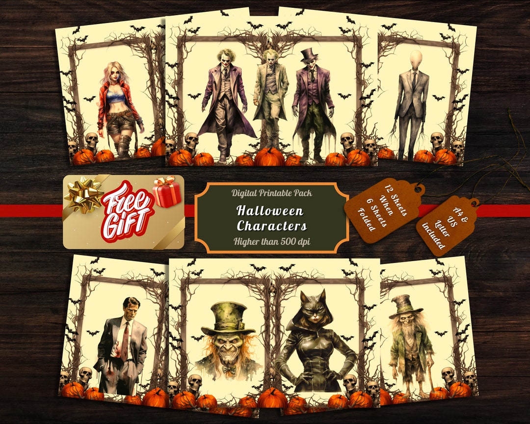 Printable Halloween Characters Digital Papers, Horror Halloween ...