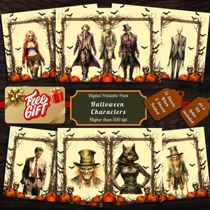 Printable Halloween Characters Digital Papers, Horror Halloween ...