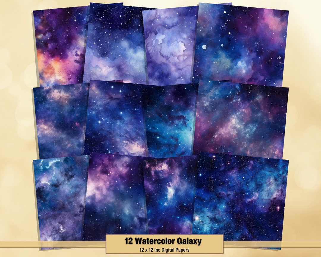 Printable Watercolor Galaxy Digital Papers, Night Sky Pages, Nebula ...