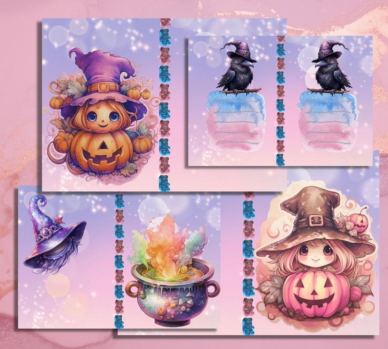 Printable Cute Kawaii Witch Digital Paper Witches Ephemera - Etsy