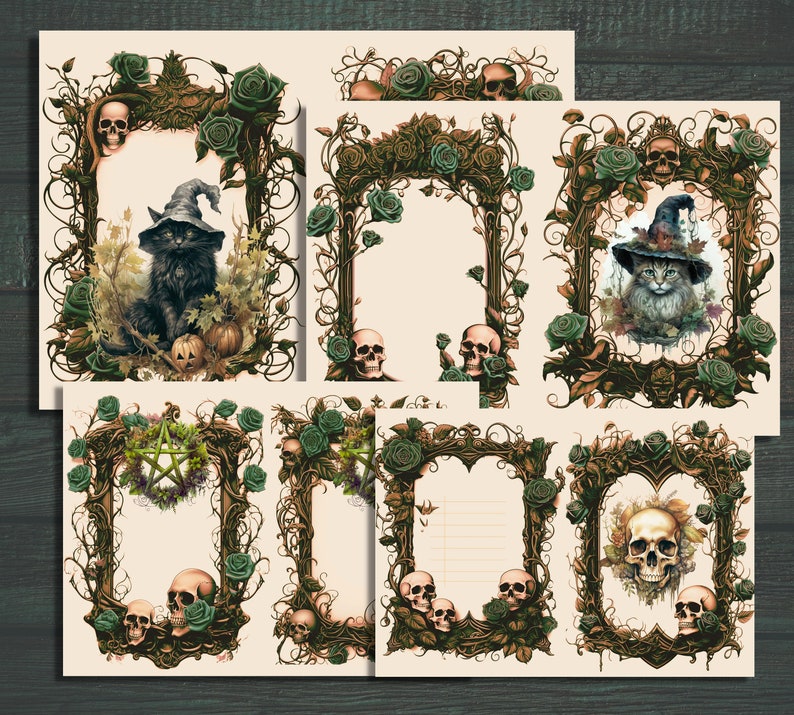 Printable Hedge Witch Digital Paper, Forest Witchy Ephemera, Green ...