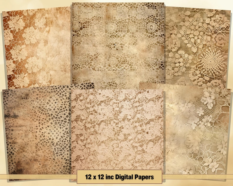 Printable Antique Lace Digital Papers, Lace Page, Distressed Background ...