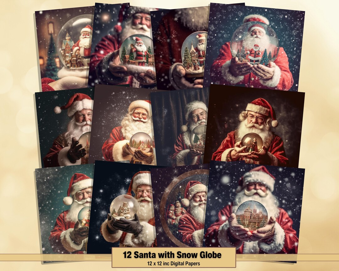 Printable Santa With Snow Globe Digital Papers, Snowglobe Pages, Xmas ...