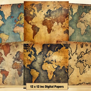 Printable Antique World Map Digital Paper, Vintage Pages, Grunge ...