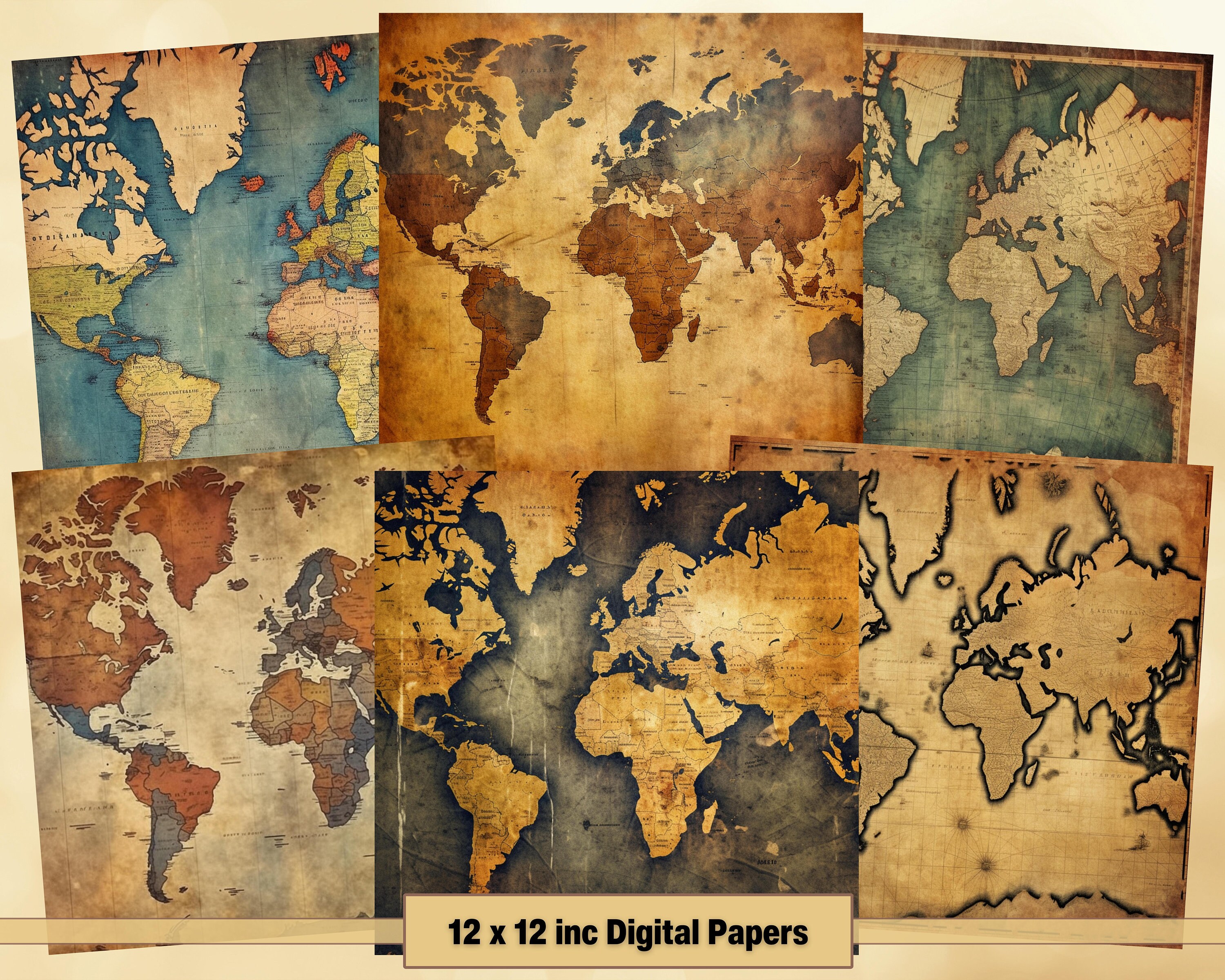 Printable Antique World Map Digital Paper Vintage Pages - Etsy
