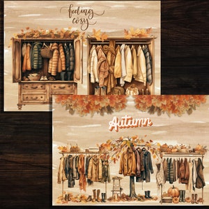 Printable Autumn Cozy Outfit Digital Papers, Fall Fashion Ephemera ...