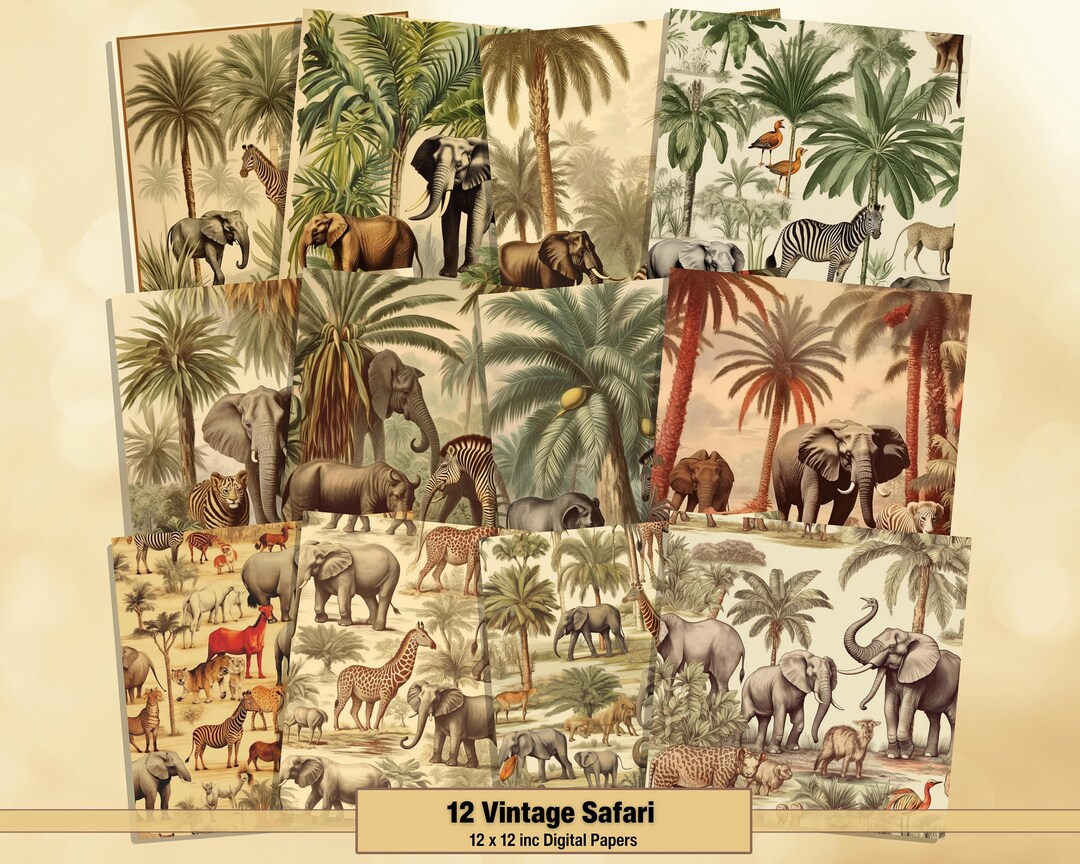 Printable Vintage Safari Digital Papers, African Animals Pages ...