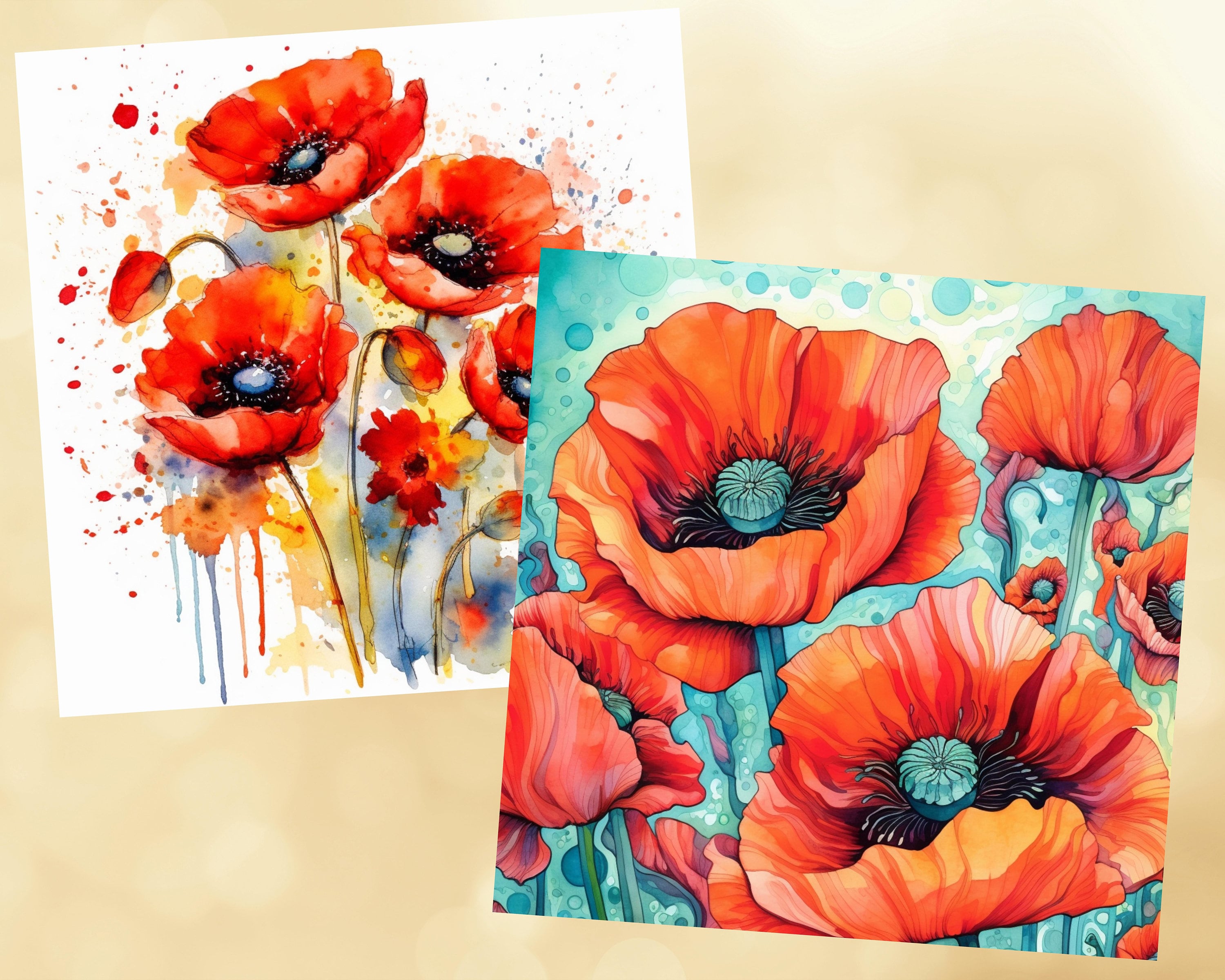 Printable Red Poppies Digital Paper Red Poppy Pages Vintage - Etsy