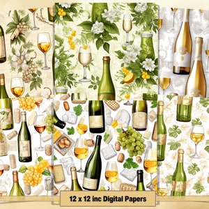 Printable Champagne Wine Bottles Digital Papers, French Pattern Page ...
