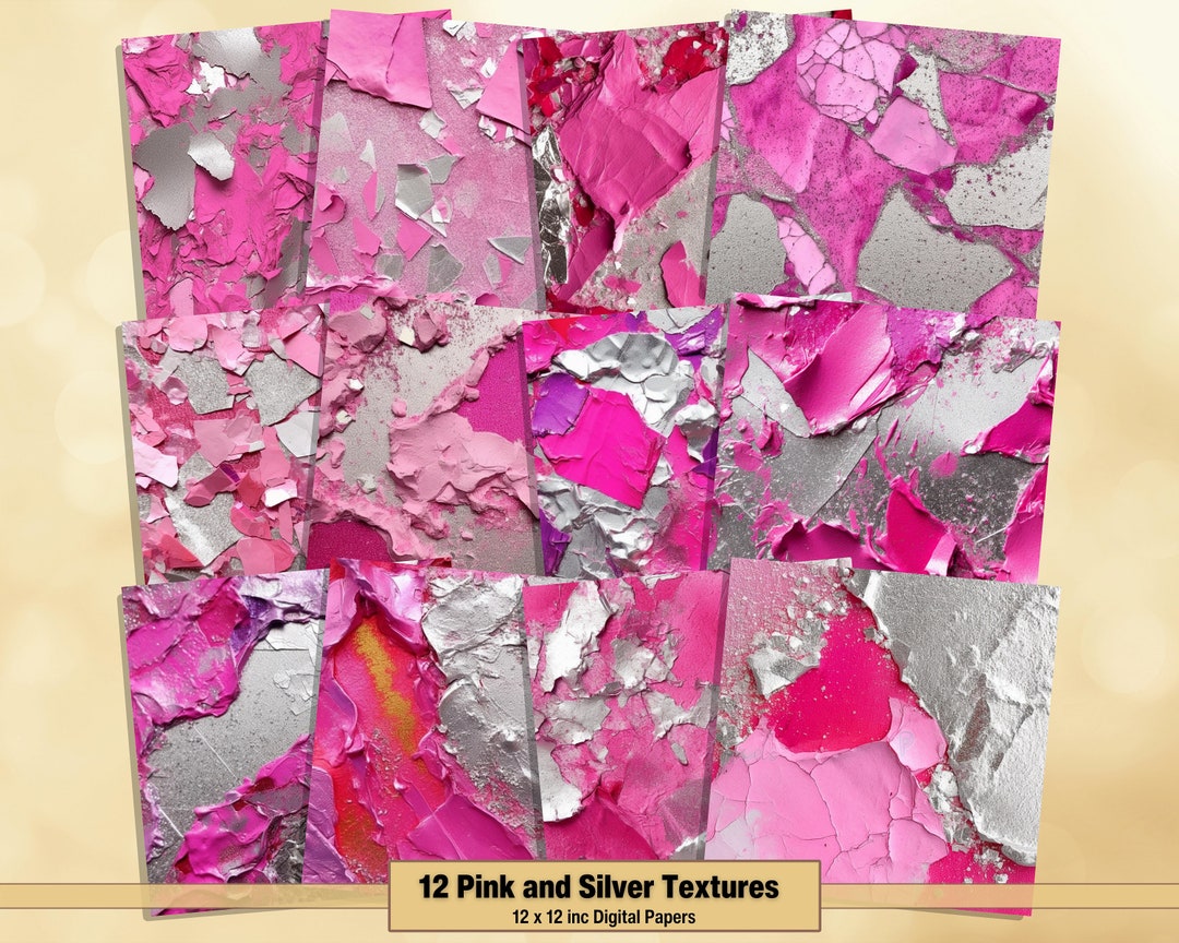 Printable Pink & Silver Textures Digital Papers, Glam Pages, Metallic ...