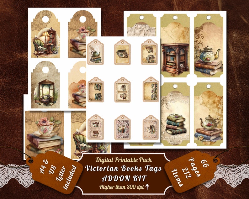 Printable Victorian Books Digital Papers Mega Bundle, Book Fussy Cuts ...