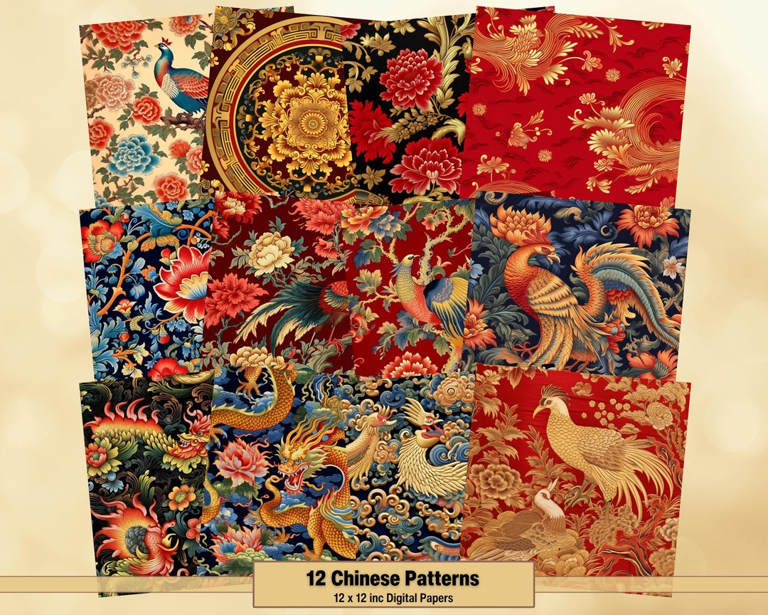 Printable Oriental Chinese Digital Paper, Chintz Pattern Page, Floral ...