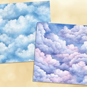 Printable Watercolor Cloudy Skies Digital Papers, Abstract Pages ...