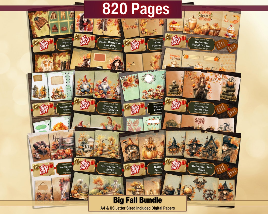 Printable Fall Digital Papers Mega Bundle, Autumn Pages Bundles, Cozy ...
