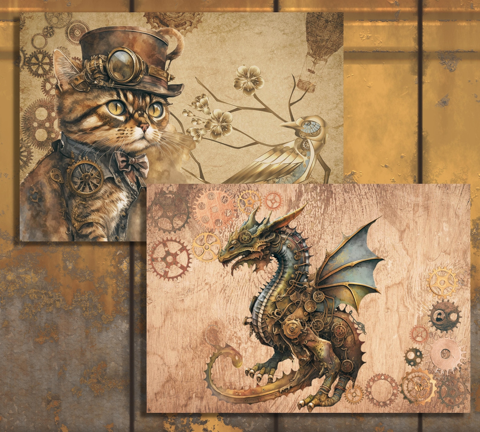 Printable Steampunk Animals Digital Paper, Vintage Ephemera, Fantasy ...