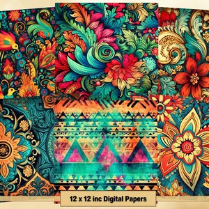 Printable Bohemian Digital Paper, Painted Pages, Boho Background ...