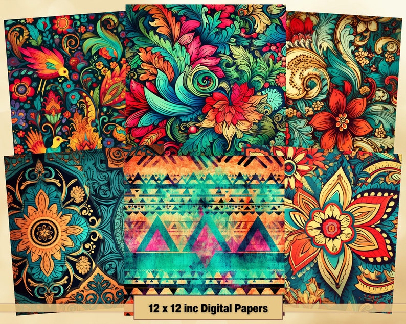 Printable Bohemian Digital Paper Painted Pages Boho - Etsy