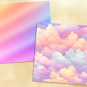Printable Rainbow Clouds Digital Papers, Pastel Ombre Pages, Gradient ...