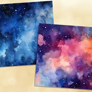 Printable Watercolor Stardust Digital Papers, Galaxy Pages, Celestial ...