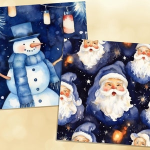 Printable Watercolor Navy Blue Christmas Digital Papers, Xmas Pages ...