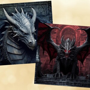 Printable Gothic Dragons Digital Paper, Dark Fantasy Pages, Dragon ...