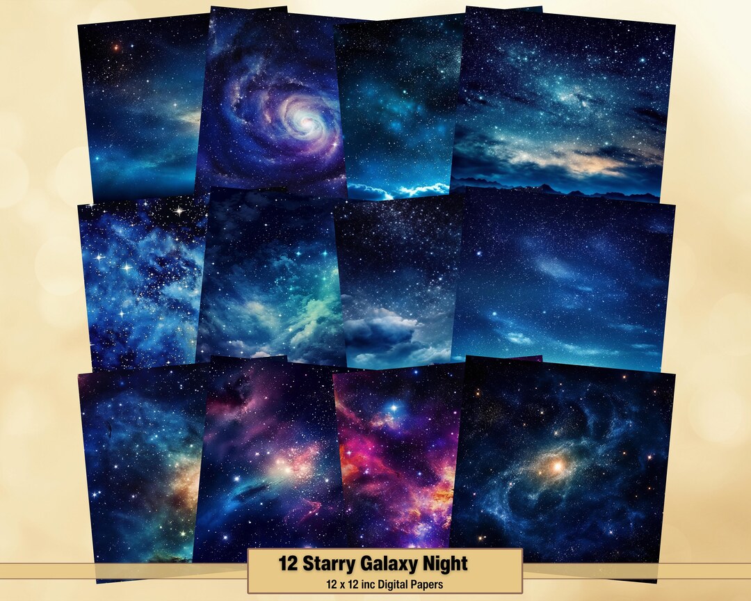 Printable Starry Galaxy Digital Papers, Night Sky Page, Cosmic Space ...