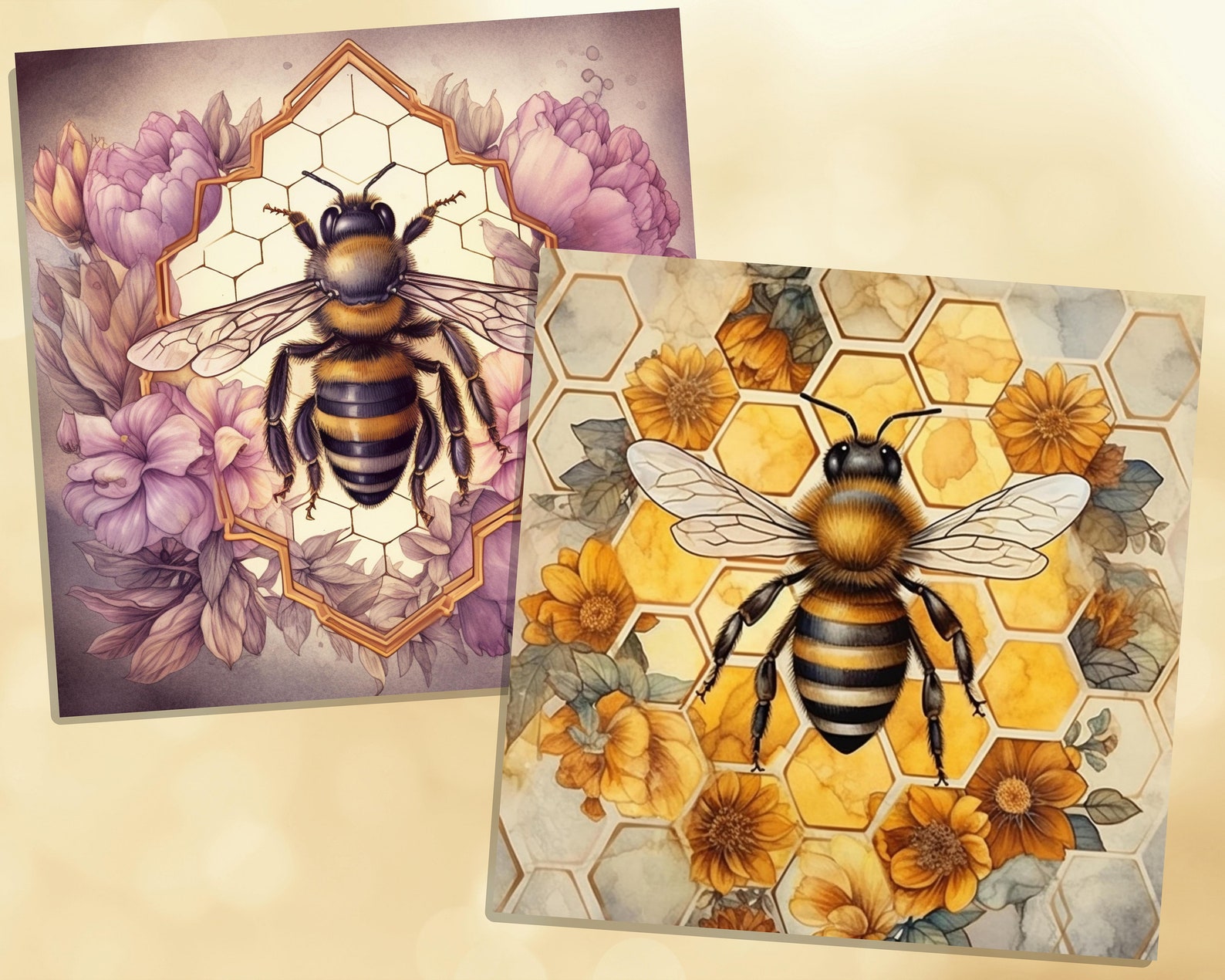 Printable Floral Honey Bee Digital Papers, Beehive Pages, Bee ...
