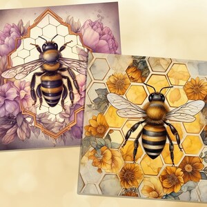 Printable Floral Honey Bee Digital Papers, Beehive Pages, Bee ...