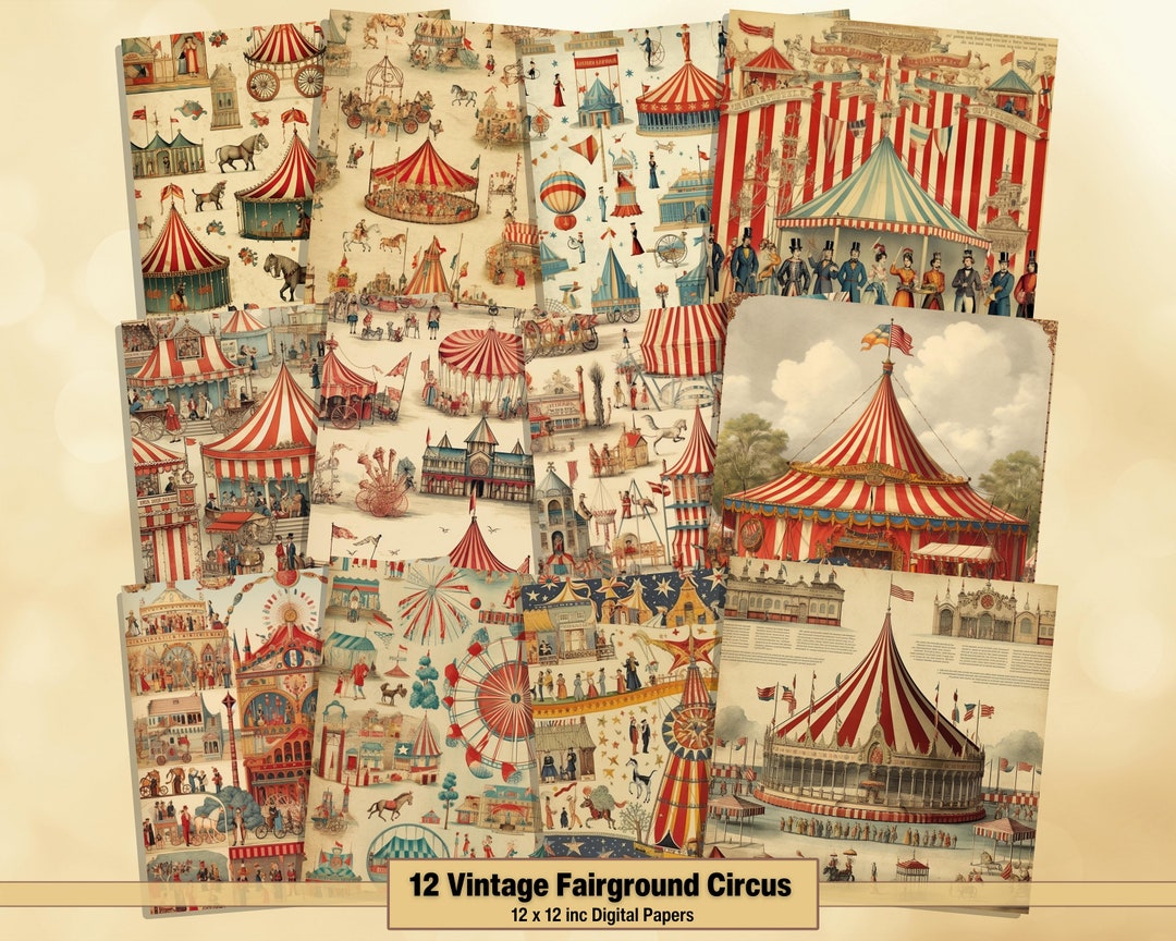 Printable Vintage Fairground Circus Digital Papers, Circus Page ...