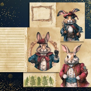 Printable Victorian Rabbit Digital Paper, Dressed Animals Ephemera ...