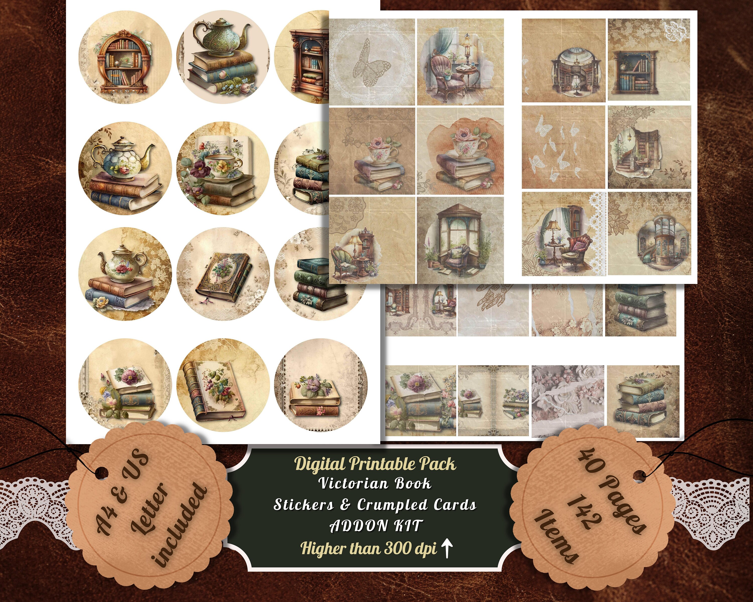 Printable Victorian Books Digital Papers Mega Bundle, Book Fussy Cuts ...