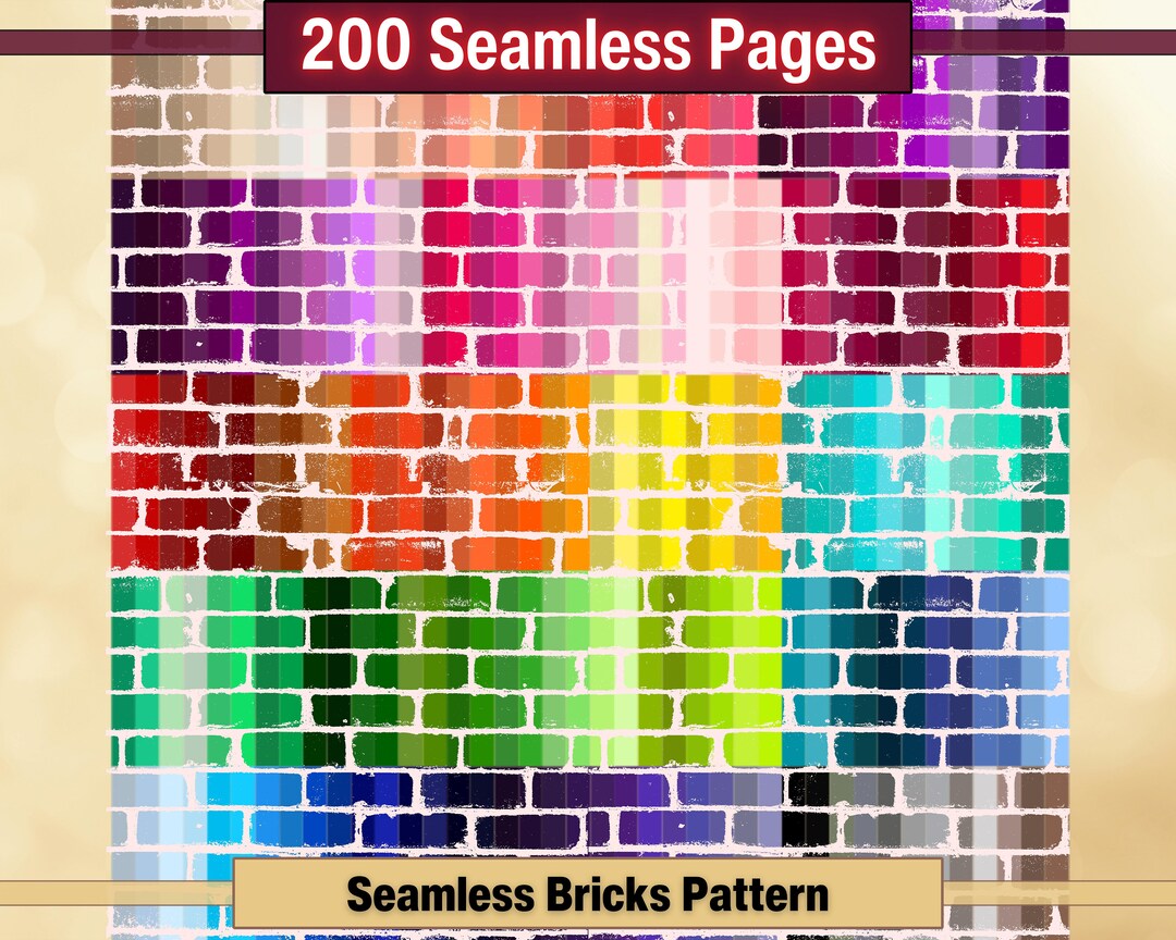Printable 200 Seamless Bricks Pattern Digital Papers, Bricks Colour ...