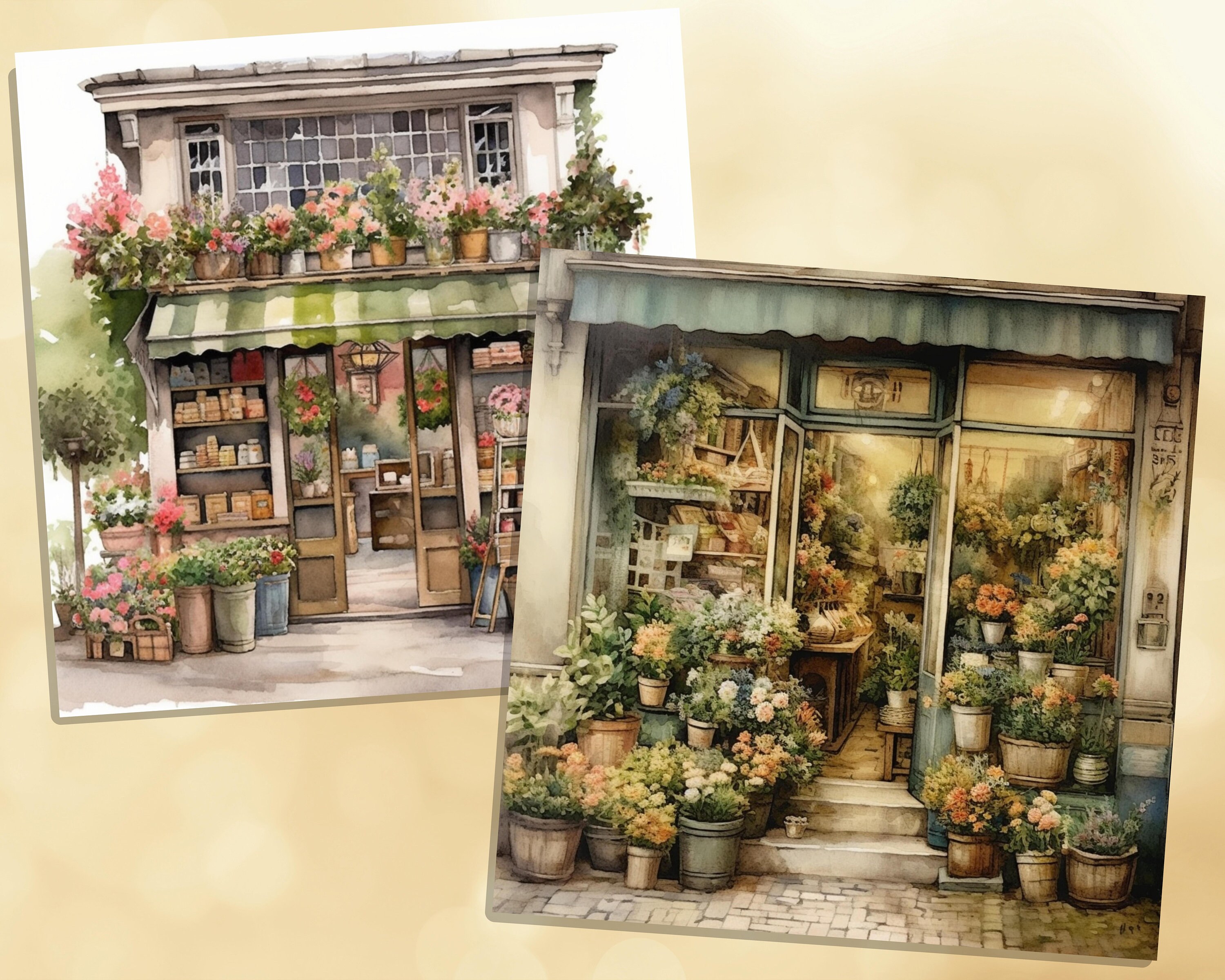 Printable Vintage Flower Shop Digital Paper, Floral Pages, Watercolor ...