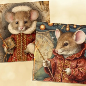 Printable Victorian Christmas Mice Digital Papers, Xmas Mouse Pages ...