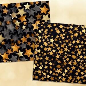 Printable Golden Starry Night Digital Papers, Gold Stars Pages, Stars ...