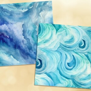 Printable Watercolor Ocean Waves Digital Papers, Blue Abstract Pages ...