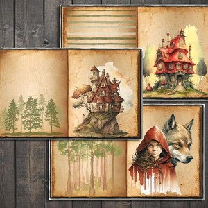Printable Red Riding Hood Digital Paper, Fairytale Ephemera, Fairy Tail ...