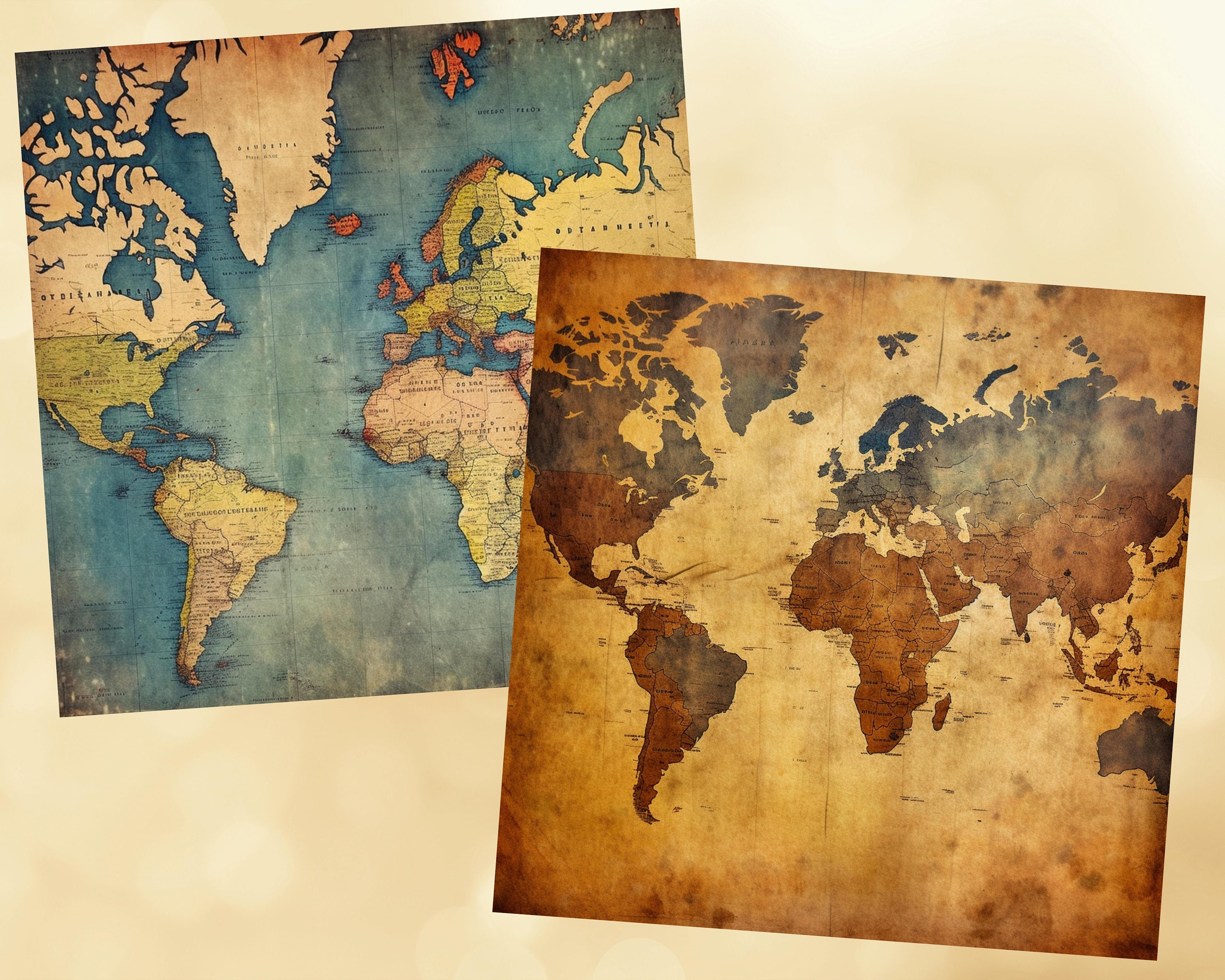 Printable Antique World Map Digital Paper Vintage Pages - Etsy