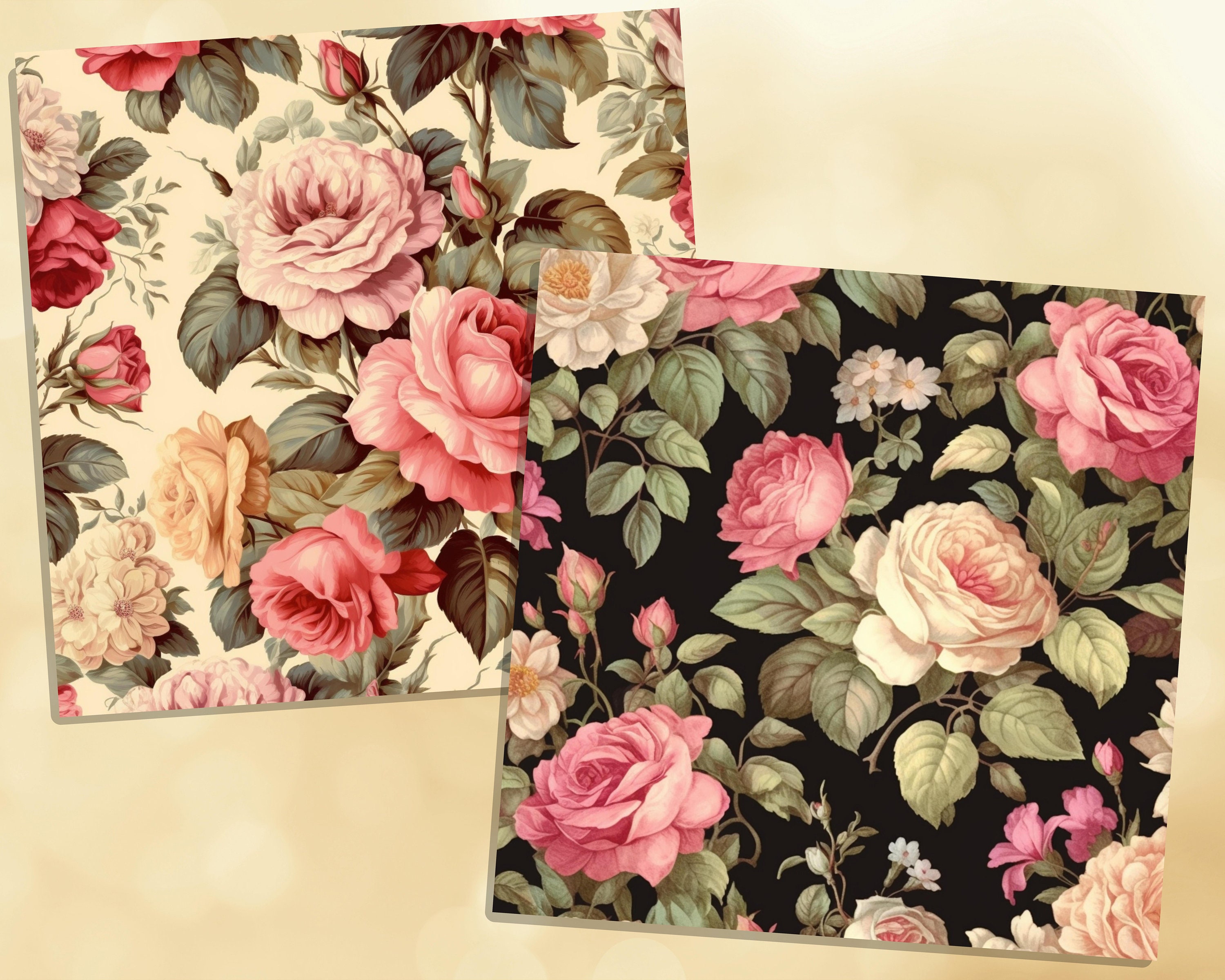 Printable Shabby Chic Floral Digital Papers, Flowers Pages, Vintage ...