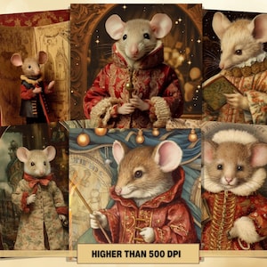 Printable Victorian Christmas Mice Digital Papers, Xmas Mouse Pages ...