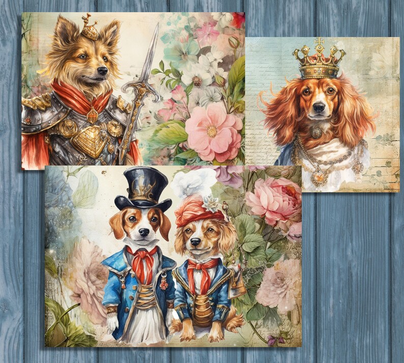 Printable Dogs Watercolor Digital Paper, Dressed Animals Ephemera ...