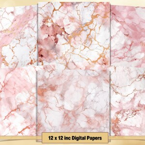 Printable Rose Gold Marble Digital Papers, Marble Pages, Pink & White ...
