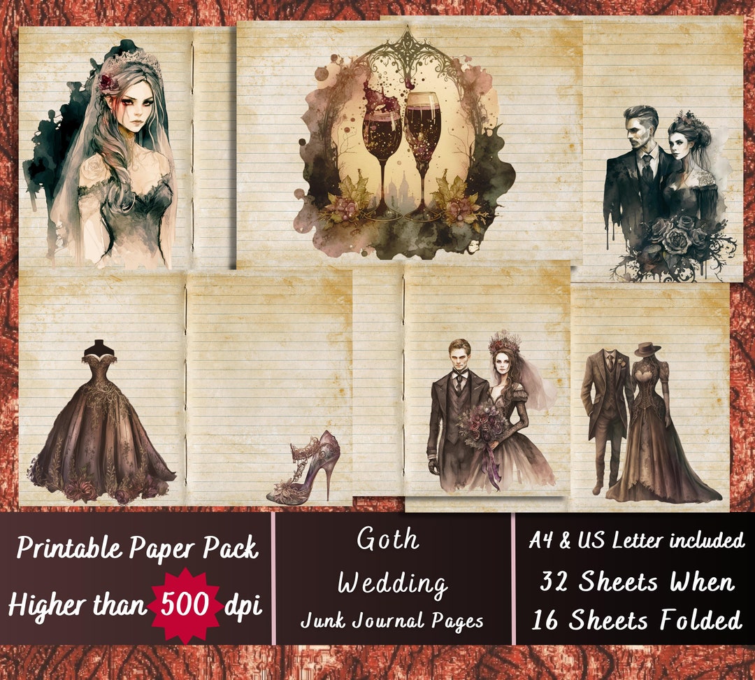 Printable Goth Wedding Digital Paper, Bride and Groom Ephemera, Gothic ...