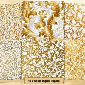 Printable Gold and White Damask Digital Papers, Gold Patterns Pages ...