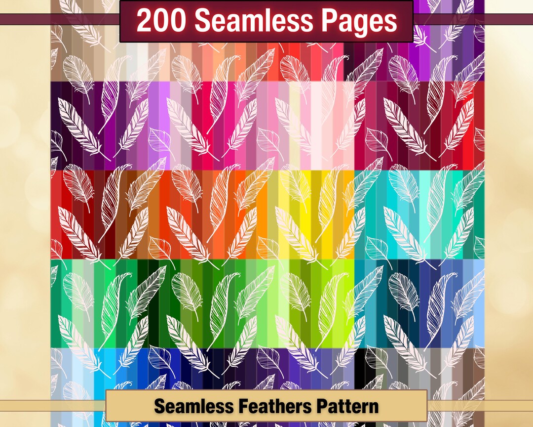 Printable 200 Seamless Feather Pattern Digital Papers, Feathers Color ...