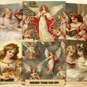Printable Vintage Christmas Angels Digital Papers, Xmas Angel Pages ...